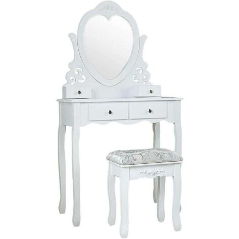 Vanity – con espejo en forma de corazón y taburete – 50x30x136cm – blanco