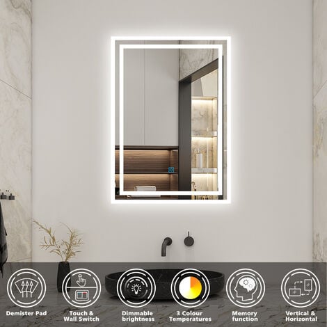 Bathroom Mirror Led Mirror 3 Color Lights, 700x500mm Dimmable ...