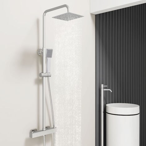 Acezanble Square Exposed Chrome Twin Head Mixer Shower and Thermostatic ...