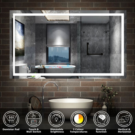 Acezanble Bathroom LED Mirror 800 x 600 mm 3 Colors Dimmable Backlit ...