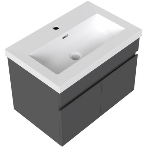 Acezanble 600mm Bathroom Vanity Unit with Resin Sink 2 Doors Wall Hung ...