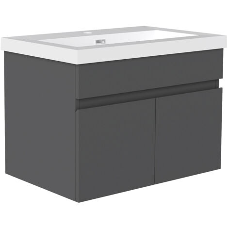 Acezanble 600mm Bathroom Vanity Unit with Resin Sink 2 Doors Wall Hung ...