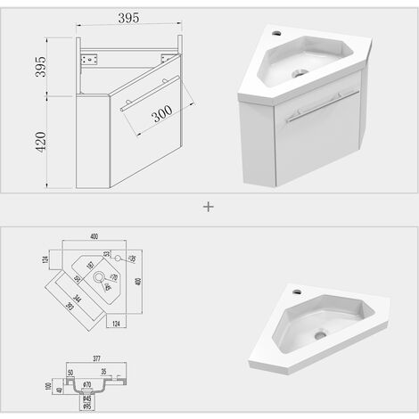 400mm Cloakroom Bathroom Corner Vanity Unit under Basin with Door Small ...
