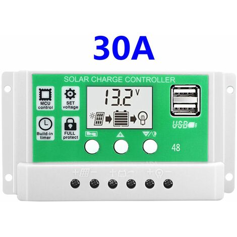 Contrôleur de Charge solaire 30A 12V/24V, batterie au Lithium, affichage LCD, chargeur de ...