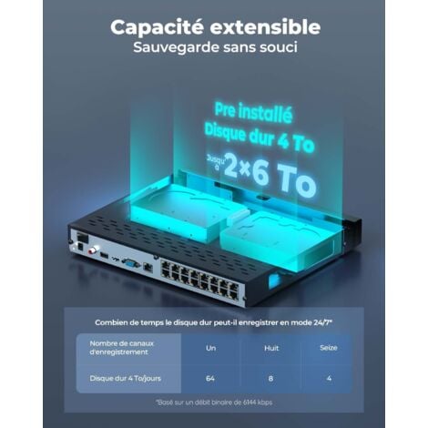 Reolink Caméra de Surveillance NVR PoE à 16 Canaux pour Enregistrement ...