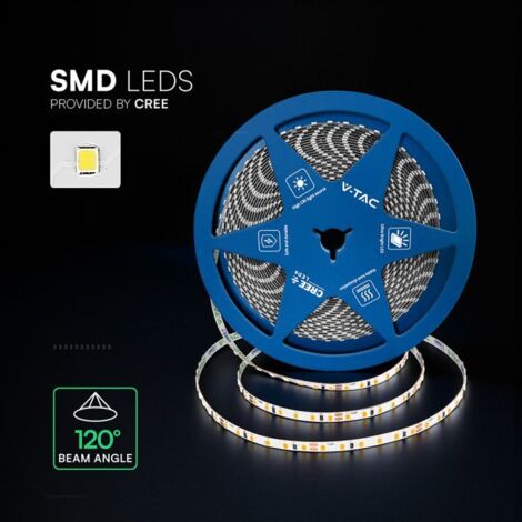 V-TAC PRO Strip LED Chip CREE 120LED/mt 8W/mt 10mt 24V doppio PCB 3000K ...