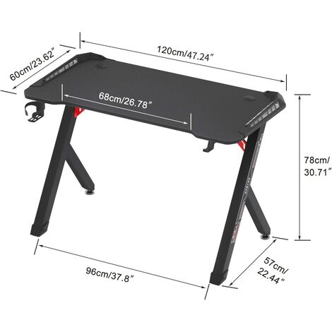 Mesa Gaming LED Mesa Gamer Grande con Pie Ajustable Escritorio Gaming ...