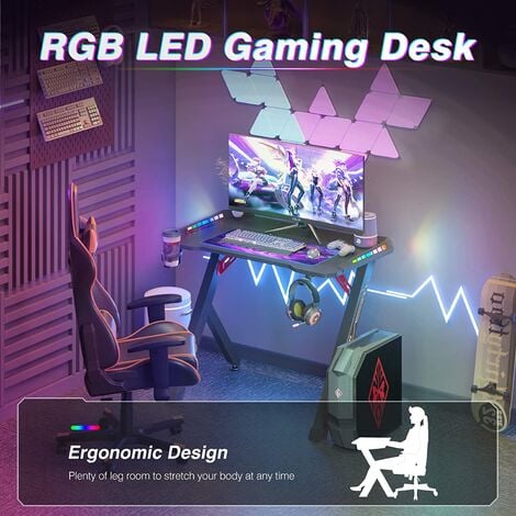 Mesa Gaming LED Mesa Gamer Grande con Pie Ajustable Escritorio Gaming ...