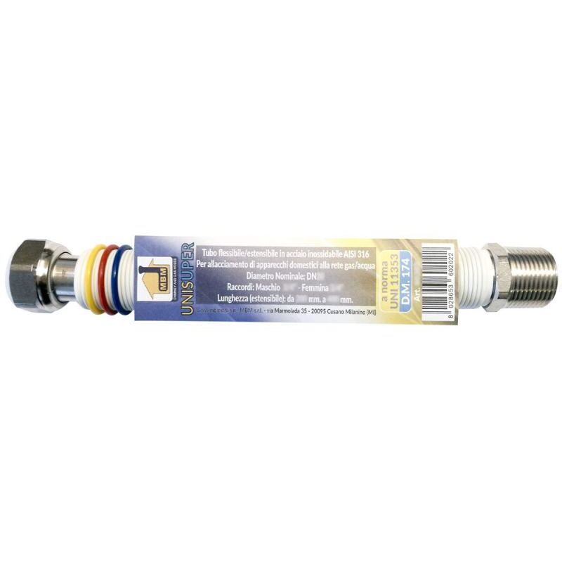 Tubo flessibile estensibile gas acqua inox 3/4'' 200 / 400 mm unisuper ...