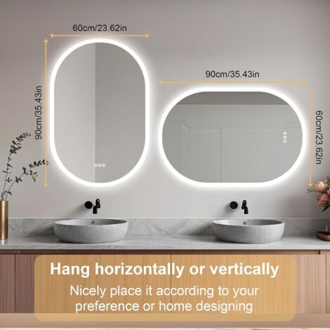 Specchio Ovale Bagno Led Luce con Bluetooth 90x60 cm con ...