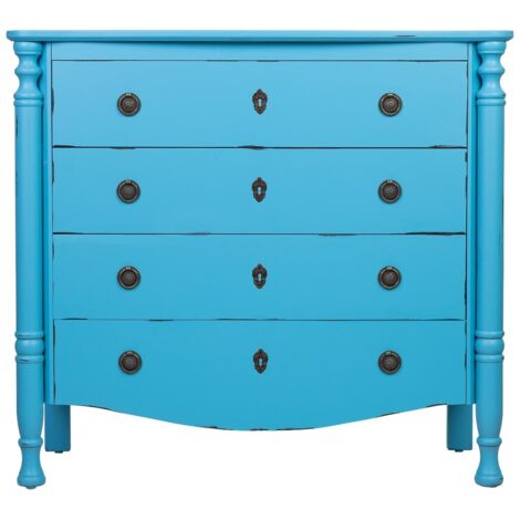 Comoda de madera lacado azul envejecido de 4 cajones 100x40x90cmh cm