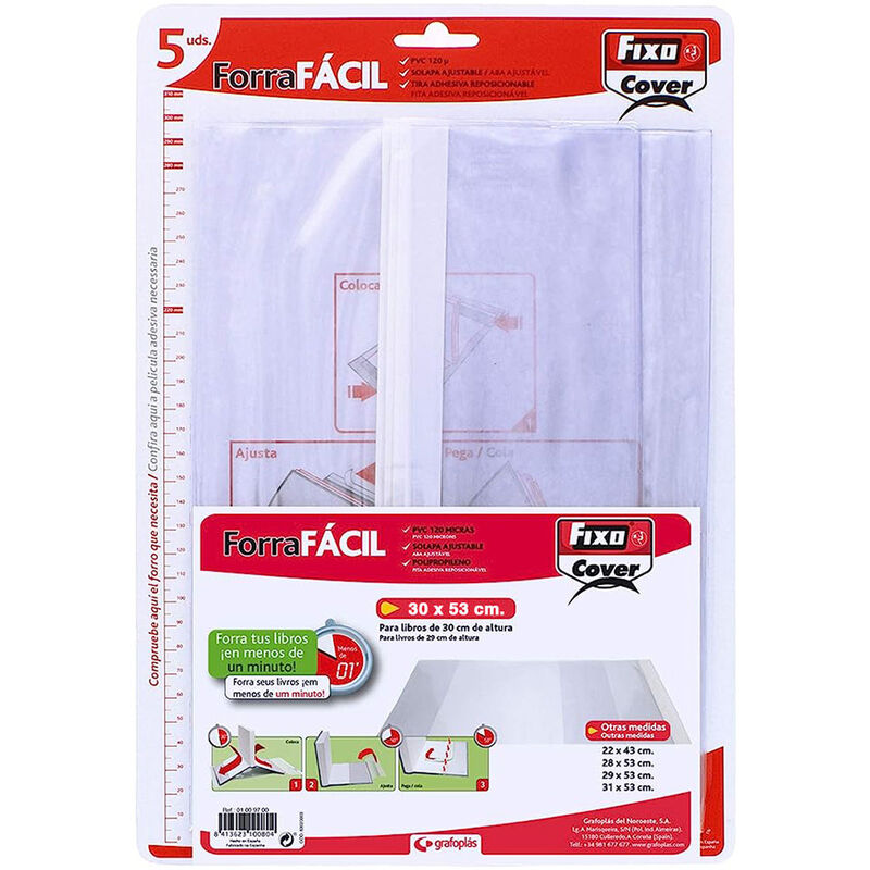 Pack con 5 forros para libros ajustables de PVC transparente 300x530mm ...