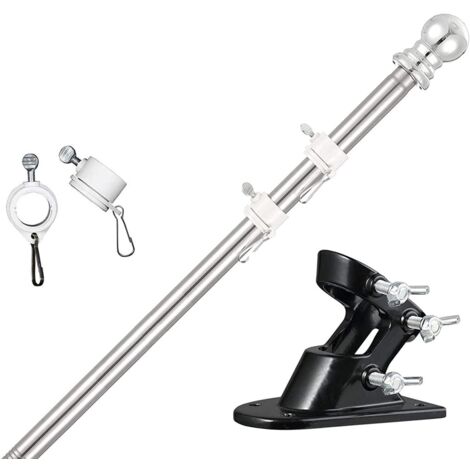 Asta de bandera de exterior de aluminio (180 cm) con soporte y anillos ...