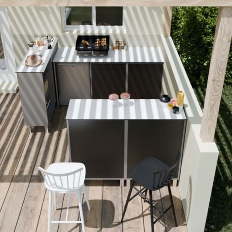 Cuisine d'extérieur en inox KX06 - 180 cm avec emplacement frigo ...