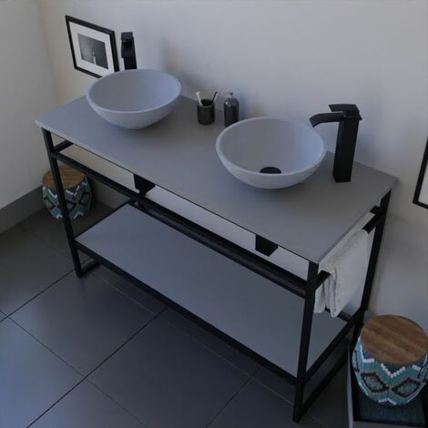 Meuble salle de bain 120 cm avec deux vasques à poser STRUCTURA- Gris