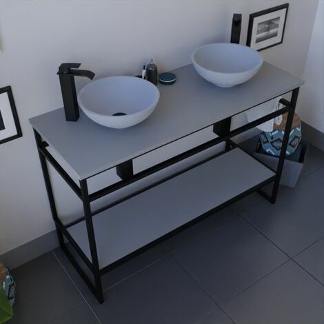Meuble salle de bain 120 cm avec deux vasques à poser STRUCTURA- Gris