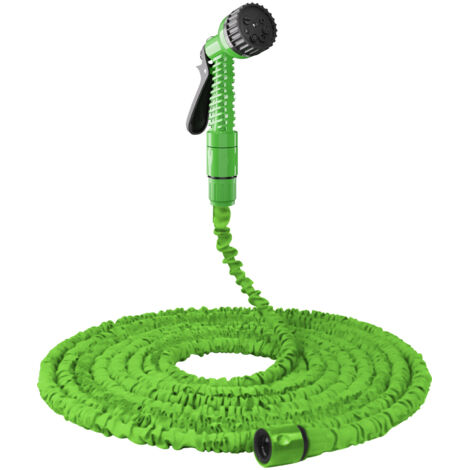 7 Function Green Expandable Stretch Garden Hose Pipe Spray Gun Watering ...