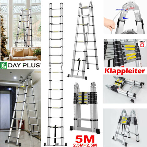 16.5FT 5M Telescoping Ladder Aluminum Extendable Foldable Retractable ...