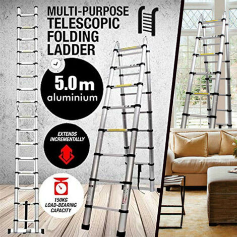 5M Aluminum Multi-use Extention Ladder Folding Telescopic A Frame 16 ...
