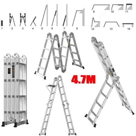 Heavy Duty 4.7M Multi Function 14 in 1 Aluminium Folding Ladder with 1 ...