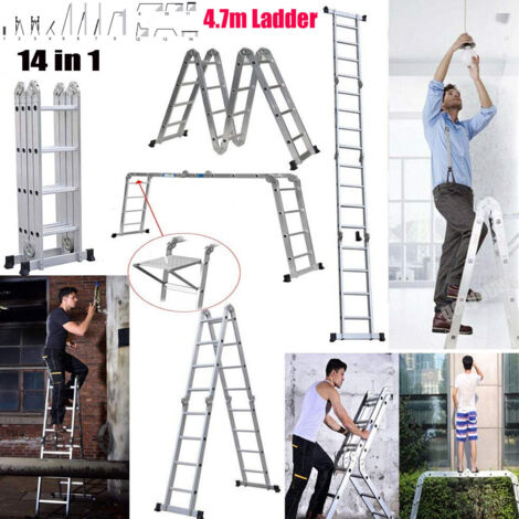 4.7m 15.4ft MultiPurpose Aluminum Folding Extension Ladder Adjustable ...