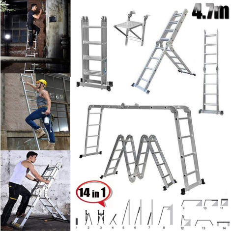 4.7M Multi-Purpose Aluminium Telescopic Fold Ladder Extension 14 ...
