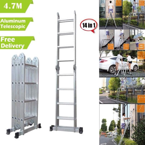 4.7M 14 in 1 Multi Purpose Folding Aluminium 4x4 Sep DIY Ladder w/1 ...
