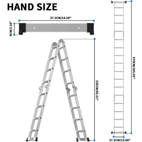 4.7M 14 in 1 Multi Purpose Folding Aluminium 4x4 Sep DIY Ladder w/1 ...