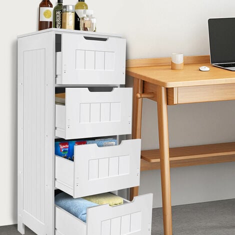Bathroom Cabinet Free Standing Storage Unit 4 Drawers Cupboard Wood ...