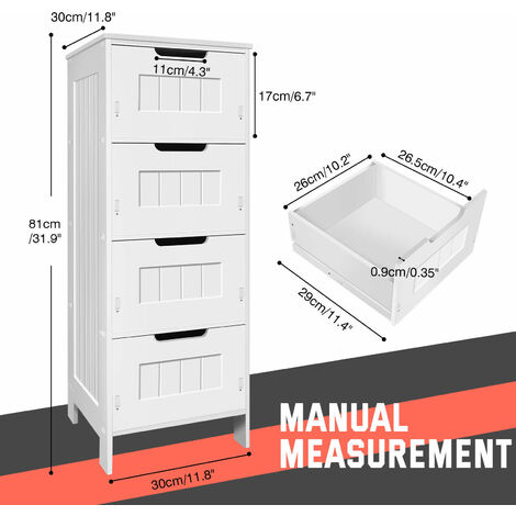 Bathroom Cabinet Free Standing Storage Unit 4 Drawers Cupboard Wood ...