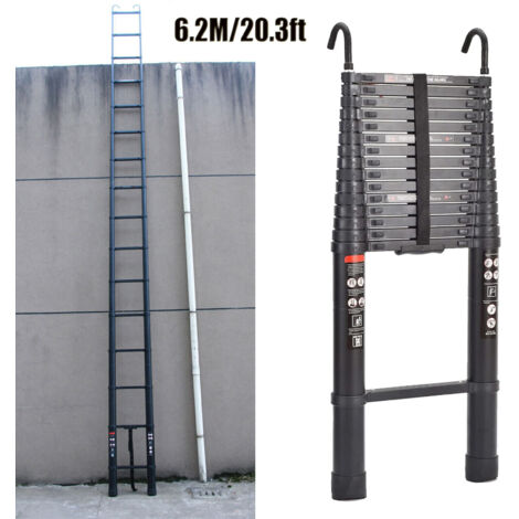 6.2M 20.3ft Telescopic Ladder w Detachable Hook Aluminum Ladder Heavy ...