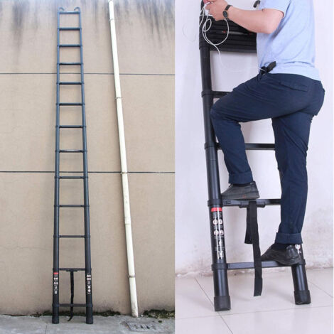 5M Telescopic Ladder Long 16.4FT Extension with 2 Stable Hooks 13 Steps ...