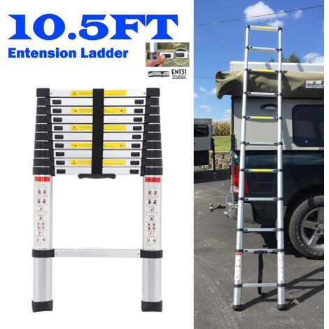 10.5FT Aluminum Telescoping Collapsible Roof Climbing Ladder Loft EN131 ...