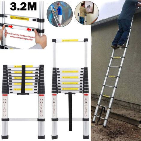Aluminum Telescopic Extension Ladder Folding Step One-Button Inward ...