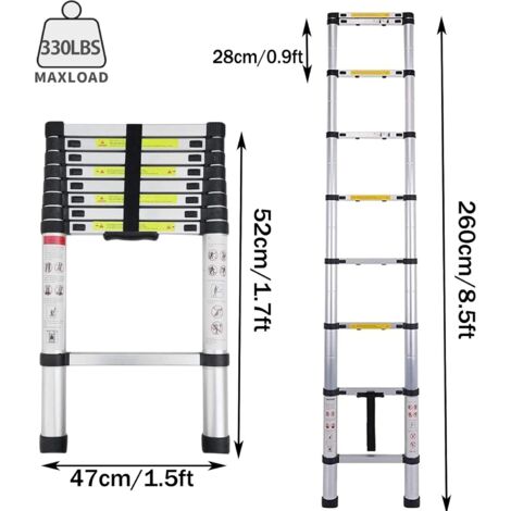 8.5FT Aluminum Telescoping Collapsible Roof Climbing Ladder Loft EN131 ...