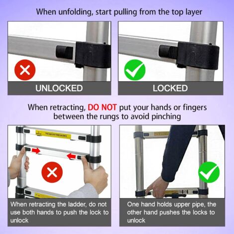 8.5FT Aluminum Telescoping Collapsible Roof Climbing Ladder Loft EN131 ...