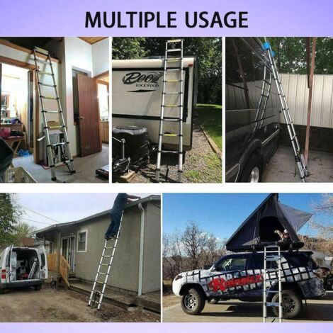 8.5FT Aluminum Telescoping Collapsible Roof Climbing Ladder Loft EN131 ...