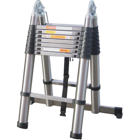 5M （2.5M+2.5M）Ladder Retractable Folding Ladder 16 Steps Telescopic ...