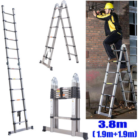 3.8M Ladder Extendable Folding Telescopic Combination Step A-Frame (1 ...