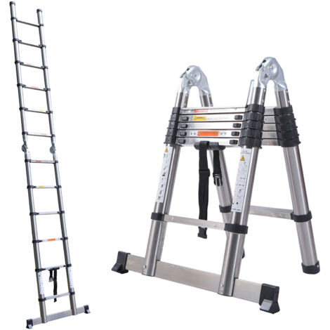 Portable Folding Telescopic Ladder Extension Step Ladder A-Frame (1.9+1 ...