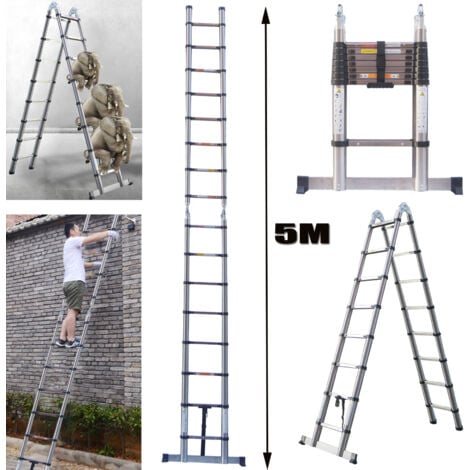 Telescopic Ladder Multi-Purpose Extendable Folding Steel 5M(2.5M+2.5M ...