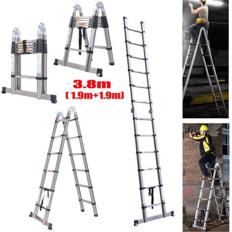 3.8M Tall Telescoping Ladder Extension Collapsible Stainless steel A ...