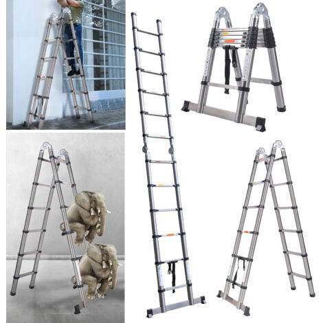 Telescopic Ladder Retractable Extension Folding A-Frame (1.9M+1.9M) 3 ...