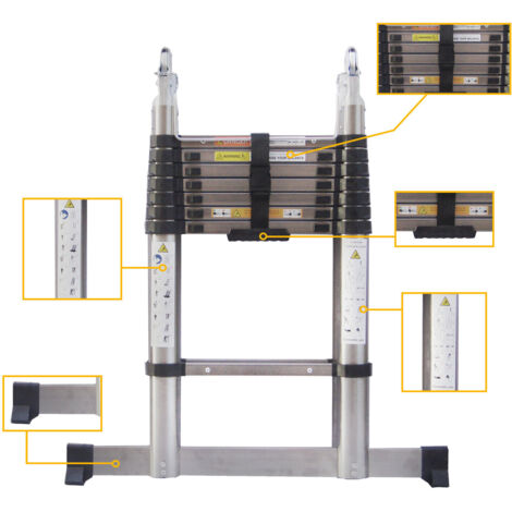 5M Multi-Purpose Stainless Steel Telescopic Ladder Portable Extendable ...