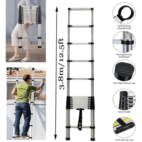 12.5ft Telescoping Compact Non-Slip Ladder Heavy Duty 330lbs Load for ...