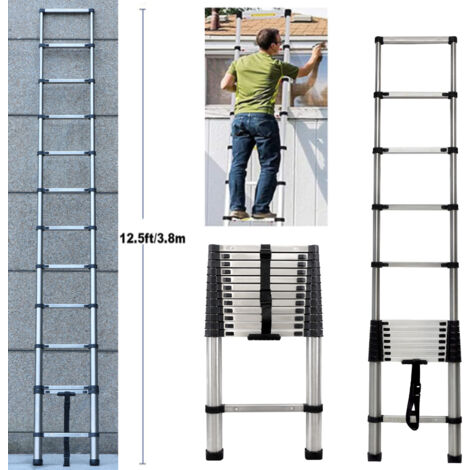 Telescopic Stainless Steel Straight 12.5ft Ladder Retractable ...