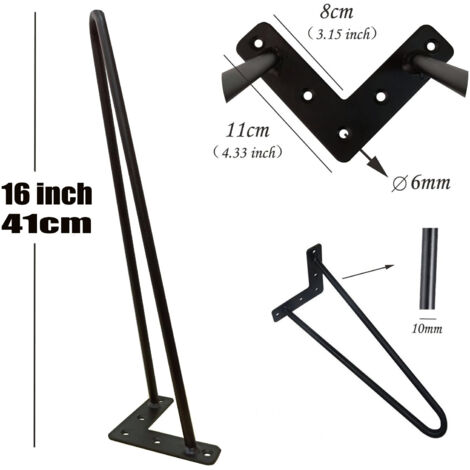 16 inch Metal Table Legs 41cm Black Steel Hairpin Table Leg Sturdy 2 ...