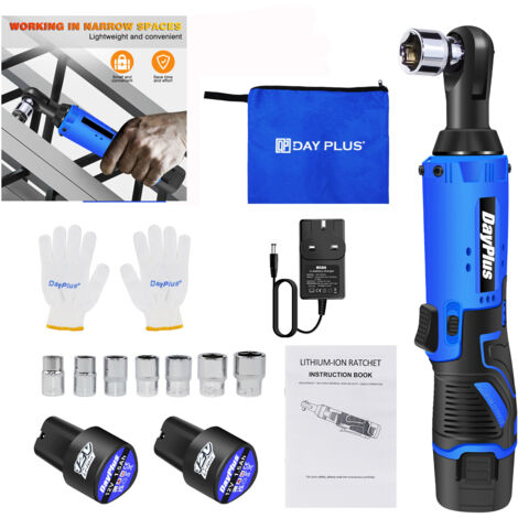3/8'' 120Nm Cordless Electric Ratchet Rattle Right Angle Wrench with 2 ...