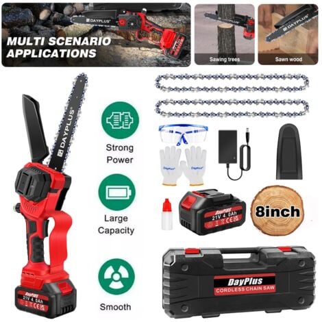 8 Inch Electric Chainsaw 21V Cordless Wood Cutter with 4000mAh Battery ...