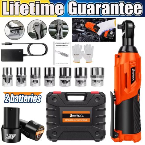 2x Battery Cordless Impact Wrench Ratchet Rattle Nut Gun 3/8" Drive ...